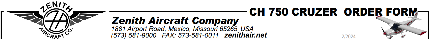 Order Form Zenithair CH 750 CRUZER - Zenith Aircraft Company